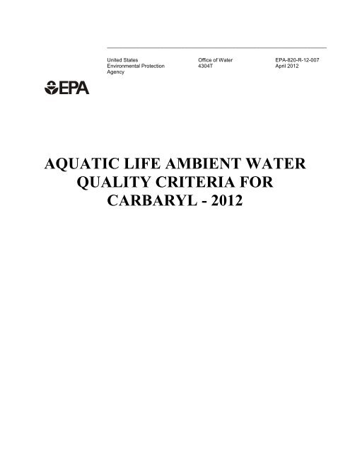 Final Aquatic Life Ambient Water Quality Criteria for Carbaryl - 2012