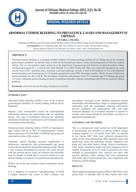 abnormal uterine bleeding; its prevalence, causes and management