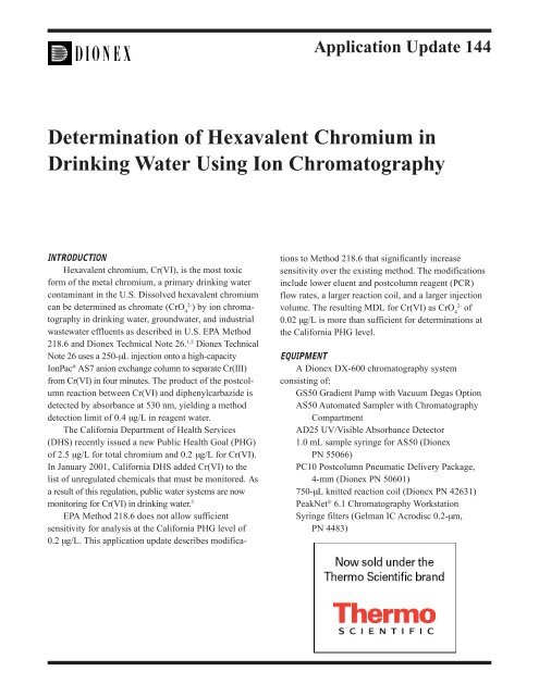 AU 144: Determination of Hexavalent Chromium in ... - Dionex