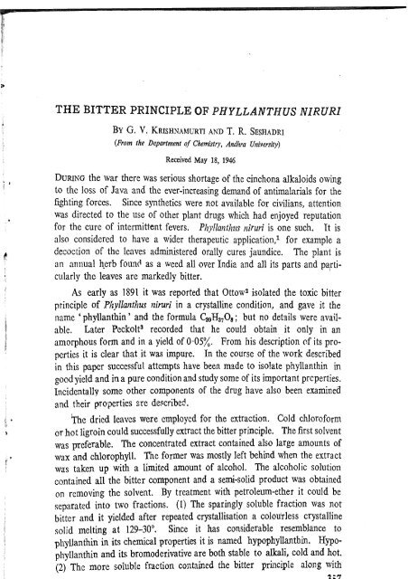 THE BITTER PRINCIPLE OF PHYLLANTHUS NIRURI