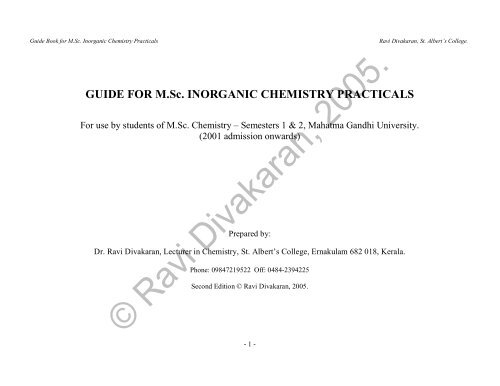 GUIDE FOR M.Sc. INORGANIC CHEMISTRY PRACTICALS