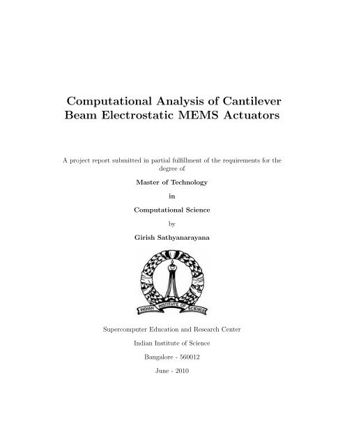 Computational Analysis Of Cantilever Beam Electrostatic Mems