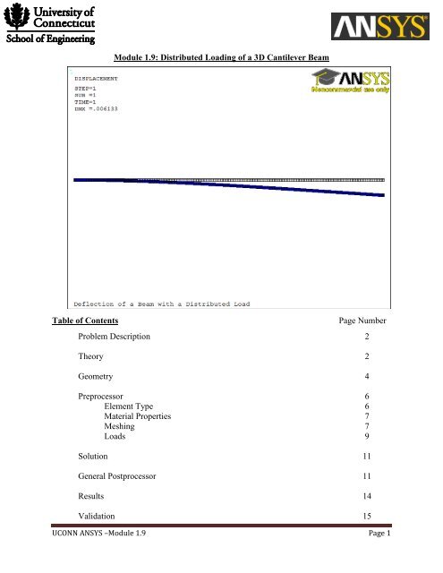 Module 1.9: Distributed Loading of a 3D Cantilever Beam Table of ...