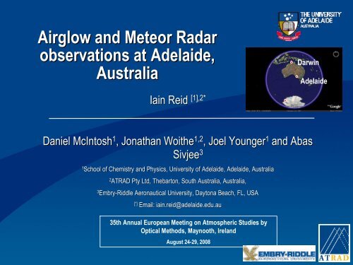 Airglow and Meteor Radar observations at Adelaide, Australia ...