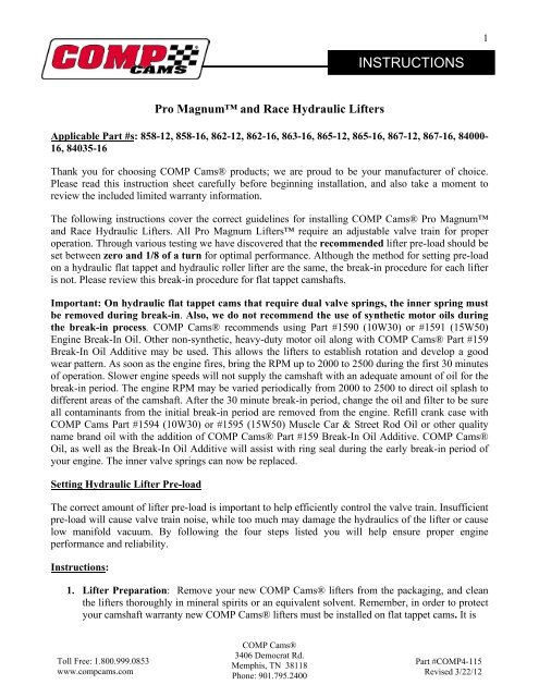 INSTRUCTIONS - COMP Cams