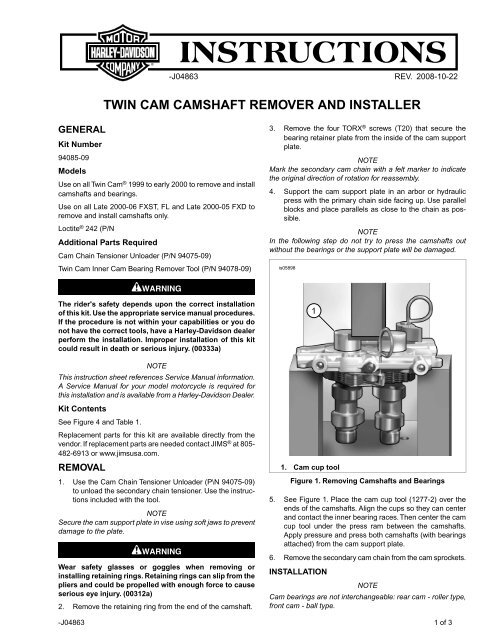twin cam camshaft remover and installer - Harley-Davidson