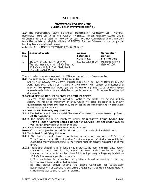 Tender no. MSETCL/CE/NAGPUR/T-04/2012 - MAHATRANSCO