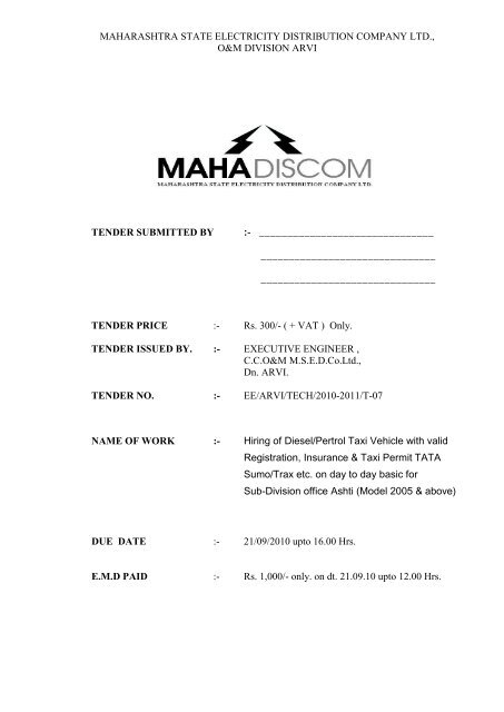 maharashtra state electricity distribution company ... - MAHADISCOM