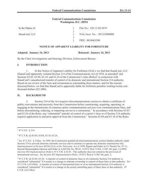 Notice of Apparent Liability - FCC