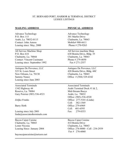 Mailing address physical address - St. Bernard Port