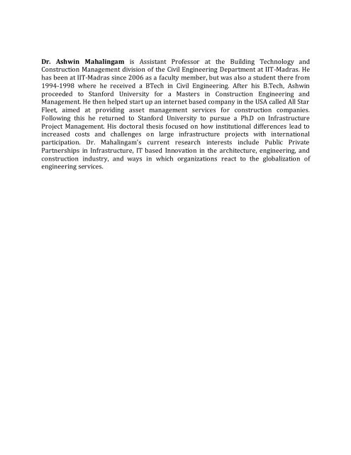 Dr. Ashwin Mahalingam is Assistant Professor at the Building ...