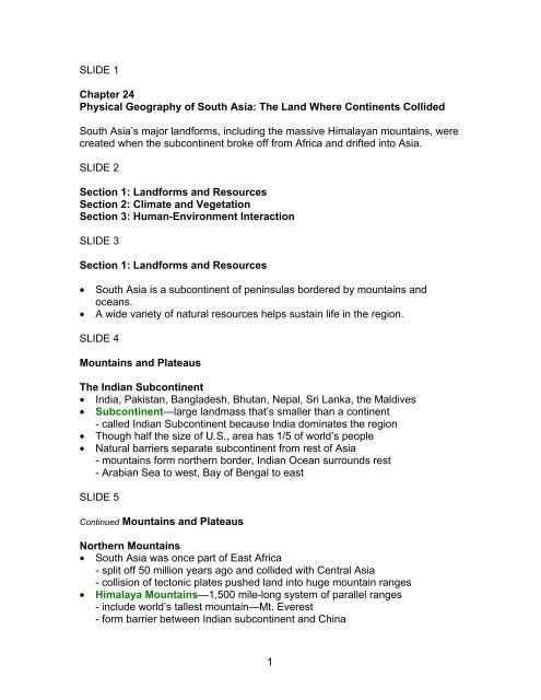 1 SLIDE 1 Chapter 24 Physical Geography of South Asia: The Land ...
