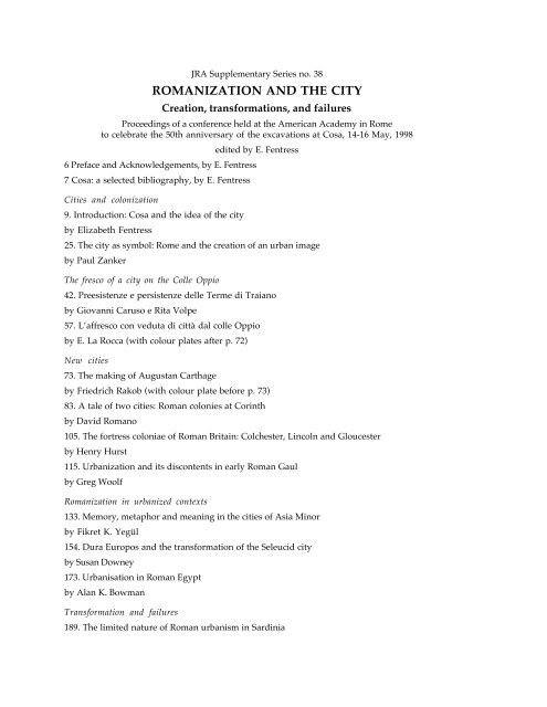 ROMANIZATION AND THE CITY - Journal of Roman Archaeology
