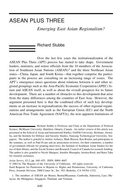 Asean Plus Three: Emerging East Asian Regionalism?