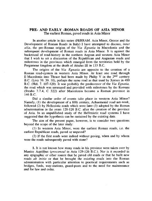 PRE- AND EARLY -ROMAN ROADS OF ASIA MINOR The ... - DLIR