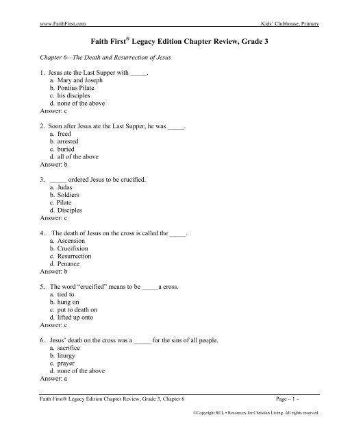 Faith First® Legacy Edition Chapter Review, Grade 3