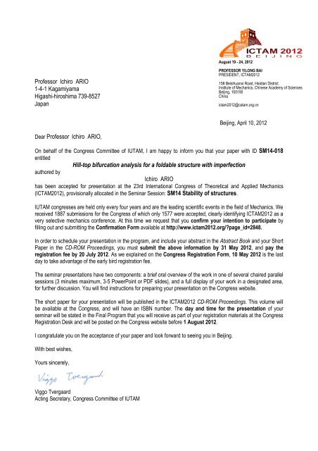 Dear Professor Ichiro ARIO Hill-top bifurcation analysis for a foldable ...