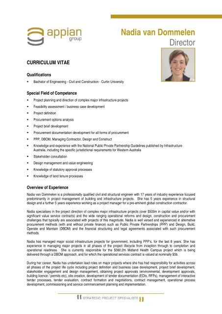 View Nadia van Dommelen's full CV - Appian Group