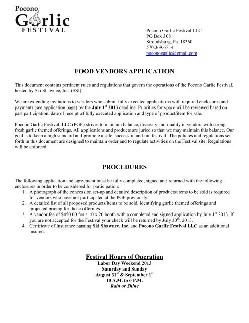 Food Vendor Application - Pocono Garlic Festival