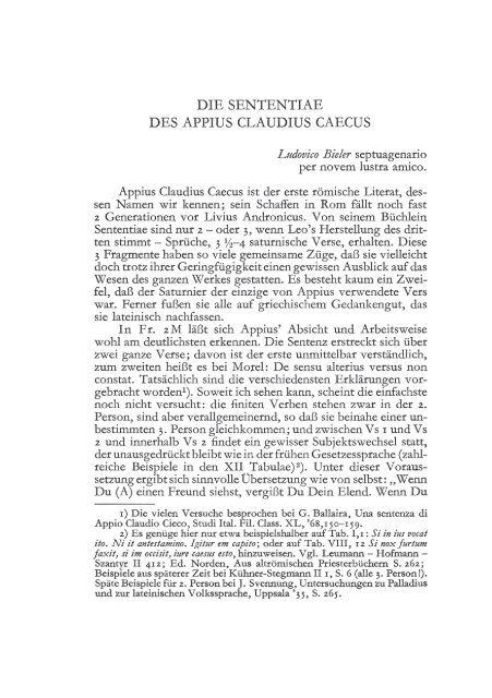 DIE SENTENTIAE DES APPIUS CLAUDIUS CAECUS