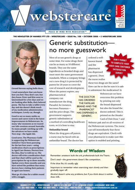 the newsletter of Manrex Pty ltd – weBsterCare • issue