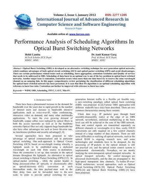 Performance Analysis Of Scheduling Algorithms In Optical Burst
