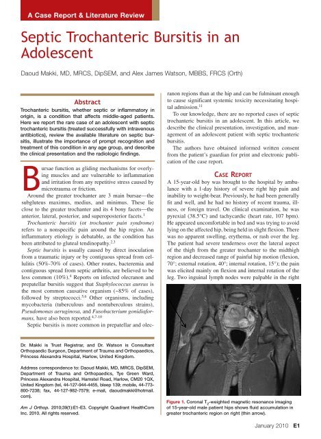 Septic Trochanteric Bursitis in an Adolescent - The American ...