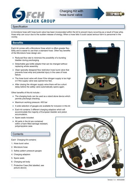 Charging Kit with hose burst valve - Olaer Group