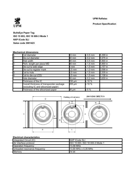 UPM Raflatac Product Specification BullsEye ... - RFID with NISSEI