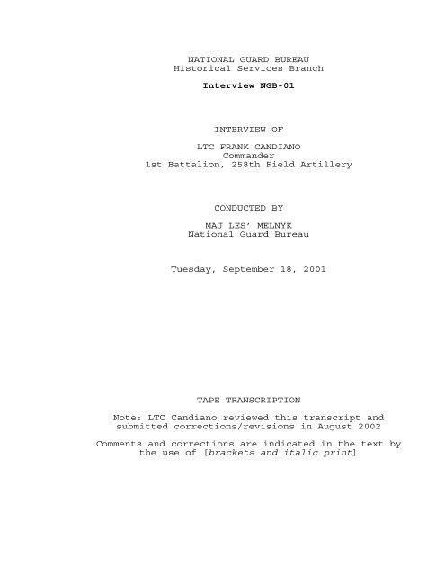 Interview of LTC Frank Candiano Commander 1st Battalion