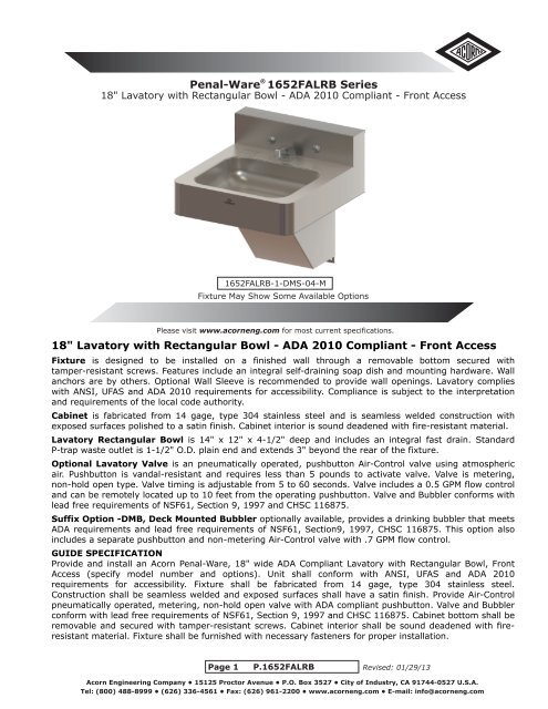 Penal-Ware 1652FALRB Series - Acorn Engineering