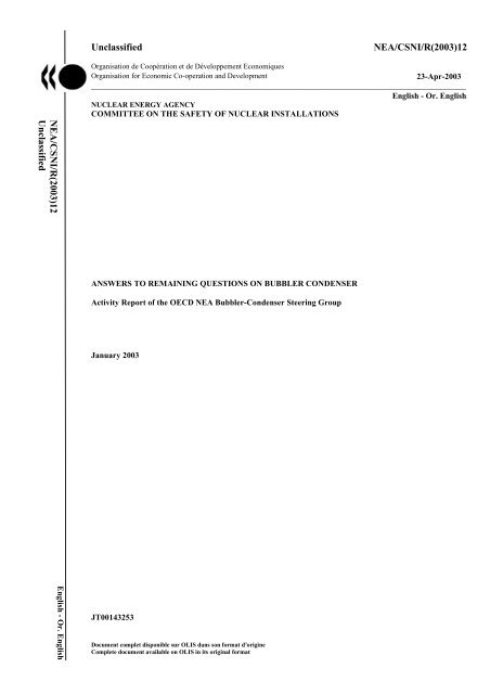 Answers to Remaining Quetions on Bubbler-Condenser Activity ...