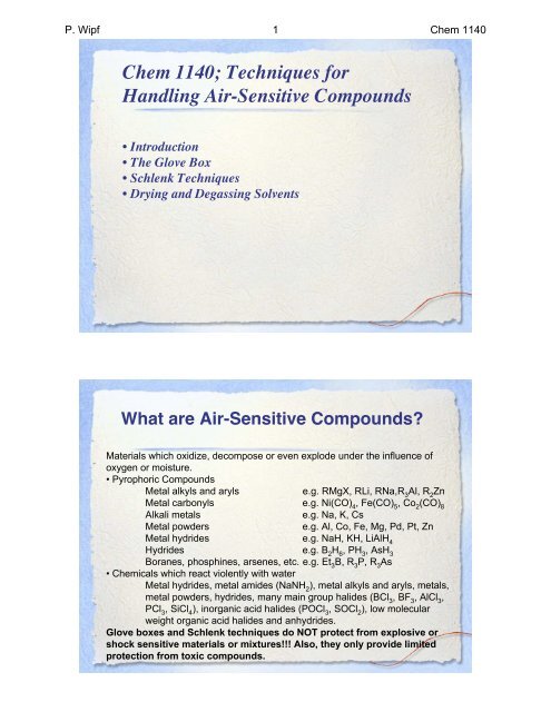Chem 1140; Techniques for Handling Air-Sensitive Compounds