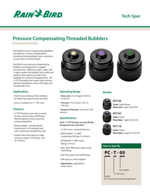 Pressure Compensating Threaded Bubblers - Rain Bird