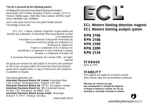 ECL Western blotting detection reagents ECL Western ... - TeachLine