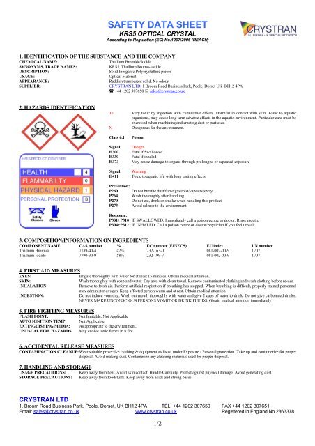 KRS5 Thallium Bromo-Iodide (TlBr-TlI) MSDS - Crystran