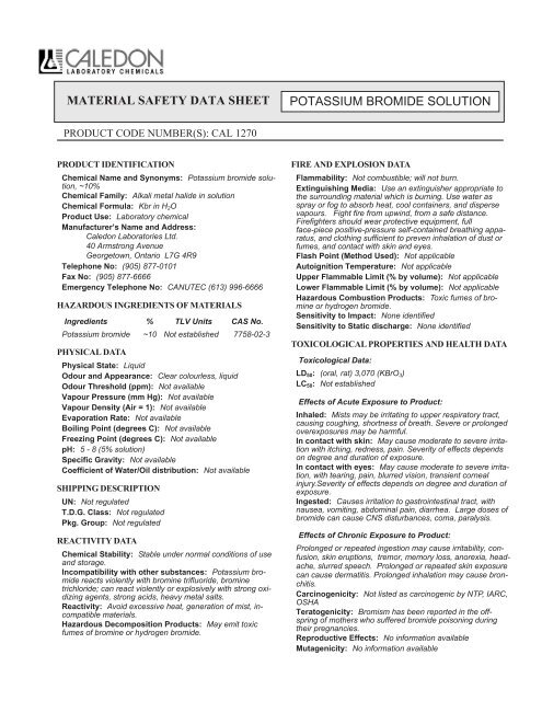 material safety data sheet potassium bromide solution - Caledon Labs