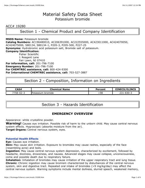 Material Safety Data Sheet - Chemical and Supply Information ...
