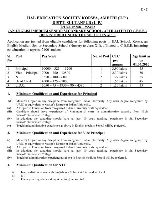 HAL EDUCATION SOCIETY KORWA, AMETHI (U.P.) DISTT ...