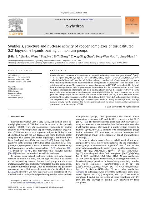 Synthesis, structure and nuclease activity of copper complexes of ...
