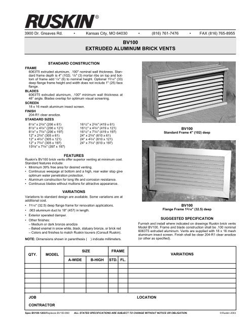 BV100 EXTRUDED ALUMINUM BRICK VENTS