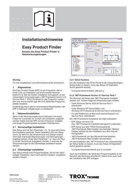 Installationshinweise Easy Product Finder - Trox