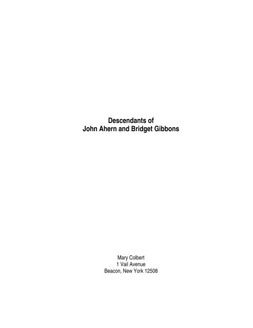 Descendants of John Ahern and Bridget Gibbons