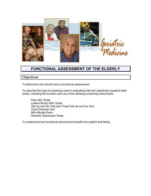 FUNCTIONAL ASSESSMENT OF THE ELDERLY