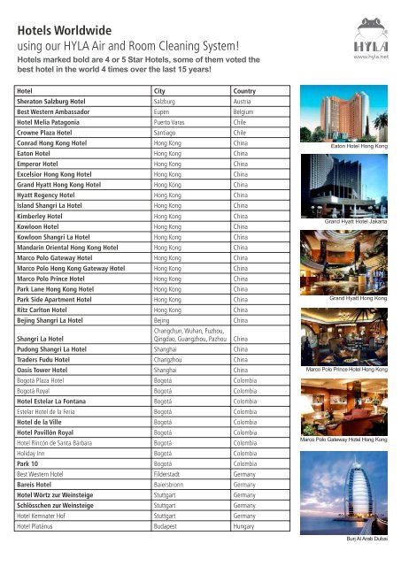 Hotels Worldwide using our HYLA Air and Room Cleaning System!