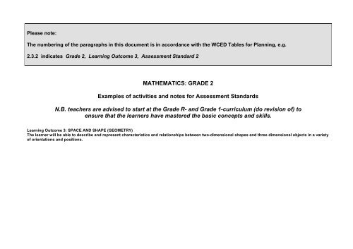 MATHEMATICS: GRADE 2 Examples of activities and notes for ...