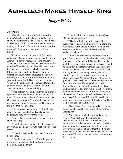 Abimelech Makes Himself King - Free Sunday School Curriculum