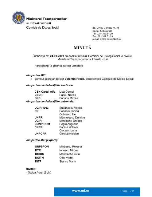 Minuta sedintei - Ministerul Transporturilor