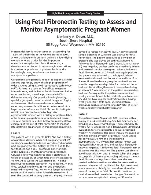 Using Fetal Fibronectin Testing to Assess and Monitor - OBG ...