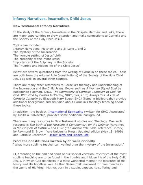 Infancy Narratives, Incarnation, Child Jesus - Cornelia Connelly ...